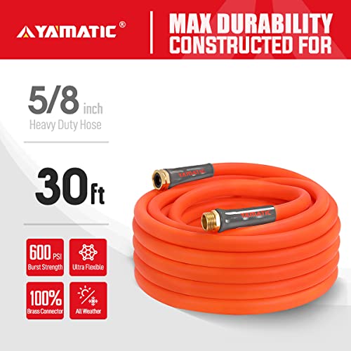 YAMATIC Heavy Duty Garden Hose 5/8 in x 30 ft, Super Flexible Water Hose, All-Weather, Lightweight, Burst 600 PSI