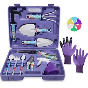 tbltaca garden tool set, stainless steel heavy duty gardening tools 30 pcs w/ floral print, trowel rake weeder pruner shears sprayer digging claw gloves, ideal gardening gift for women