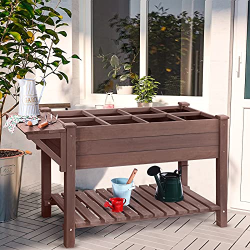 Aivituvin Raised Garden Bed, Elevated Plant Boxes Outdoor Large with Grow Grid - with Large Storage Shelf 52.7" x 22" x 30"