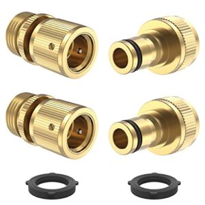 twinkle star garden hose quick connect water hose fitting, 3/4 inches brass male and female set (2 sets of male & female connector)