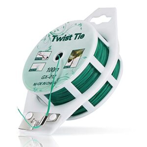 ydsl 328ft (100m) twist ties, green garden plant ties with cutter for gardening and office organization, home