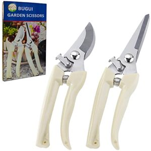 bugui garden pruning shears set – 2 pack, 1 bypass pruner+1 straight blade scissors, sharp garden shears for cutting flowers, trimming plants, bonsai, fruits picking