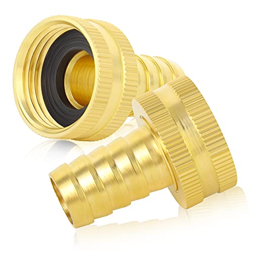 ERGAOBOY 2 Pcs 5/8 Barb To 3/4 Female GHT Thread Swivel Brass Garden Hose Pipe Connector With Clamps,Fit For Garden Hose Repair