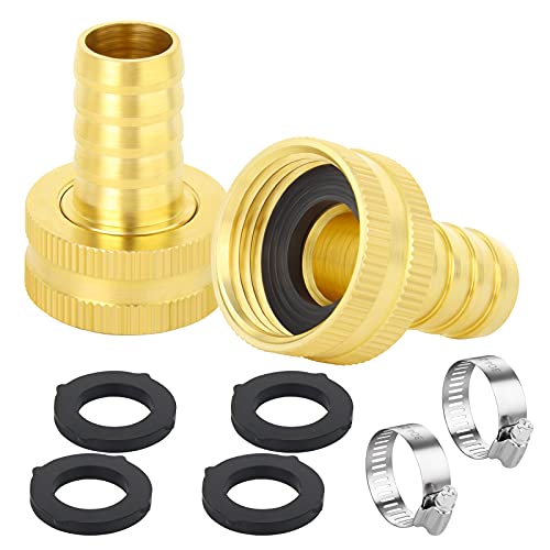 ERGAOBOY 2 Pcs 5/8 Barb To 3/4 Female GHT Thread Swivel Brass Garden Hose Pipe Connector With Clamps,Fit For Garden Hose Repair