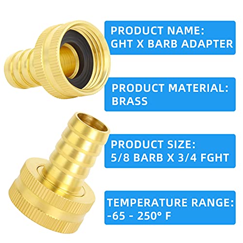 ERGAOBOY 2 Pcs 5/8 Barb To 3/4 Female GHT Thread Swivel Brass Garden Hose Pipe Connector With Clamps,Fit For Garden Hose Repair