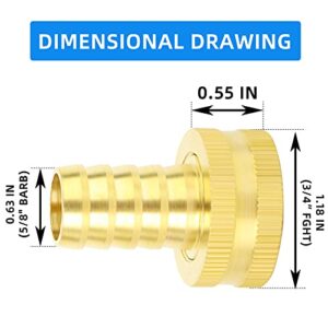 ERGAOBOY 2 Pcs 5/8 Barb To 3/4 Female GHT Thread Swivel Brass Garden Hose Pipe Connector With Clamps,Fit For Garden Hose Repair