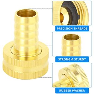 ERGAOBOY 2 Pcs 5/8 Barb To 3/4 Female GHT Thread Swivel Brass Garden Hose Pipe Connector With Clamps,Fit For Garden Hose Repair