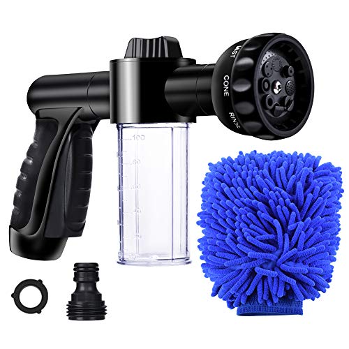 EVILTO Garden Hose Nozzle, High Pressure Hose Spray Nozzle 8 Way Spray Pattern One-Touch Sprayer for Watering Plants, Lawn, Patio, Car Wash, Cleaning，Showering Pet