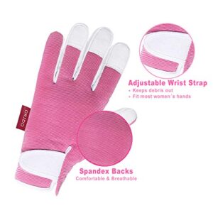 ORIDO Gardening Gloves for Women - Leather Working Gloves for Womens Work Glove for Yard Gardening Weeding Digging and Pruning(Small,Pink)