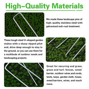 Bakulyor 50 Pcs Landscape Staples, 8 Inch 9 Gauge Garden Stakes, Galvanized U-Shaped Ground Pins, Heavy-Duty Yard Stake for Gardening Weed Barrier Fabric, Sod Decorations Fence and Irrigation Tubing