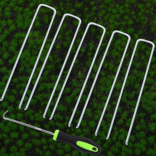 Bakulyor 50 Pcs Landscape Staples, 8 Inch 9 Gauge Garden Stakes, Galvanized U-Shaped Ground Pins, Heavy-Duty Yard Stake for Gardening Weed Barrier Fabric, Sod Decorations Fence and Irrigation Tubing