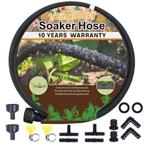 1/2’’ soaker hose 100 ft for garden beds , soaker hoses for garden 100 ft, garden soaker hose 25 ft drip hoses for garden drip garden hose irrigation system (100 feet)