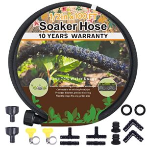 1/2’’ Soaker Hose 100 Ft for Garden Beds , Soaker Hoses for Garden 100 Ft, Garden Soaker Hose 25 Ft Drip Hoses for Garden Drip Garden Hose Irrigation System (100 feet)