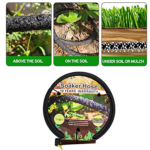 1/2’’ Soaker Hose 100 Ft for Garden Beds , Soaker Hoses for Garden 100 Ft, Garden Soaker Hose 25 Ft Drip Hoses for Garden Drip Garden Hose Irrigation System (100 feet)