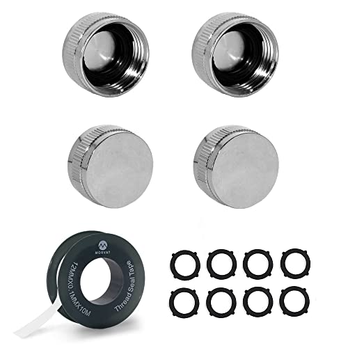 Morvat Garden Hose Cap, Female Garden Hose Plug, Nickel Plated Brass Outdoor Faucet Cap, 3/4" Threading, 4 Pack, Includes 8 Extra Rubber Washers