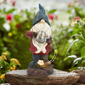 dkjocky garden gnomes statues,resin knomes figurine with watering can solar lights,outdoor statues garden decor for patio yard lawn porch art ornament gift，13inch