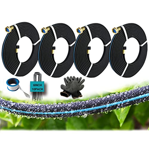 AMRITA Flat Soaker Hose Kit 100FT (25FT Pack of 4) with Brass ends , , Heavy Duty Rubber Garden Hose, Saves 70% Water for Lawn, Garden Beds. （25ft x 4 Pack）