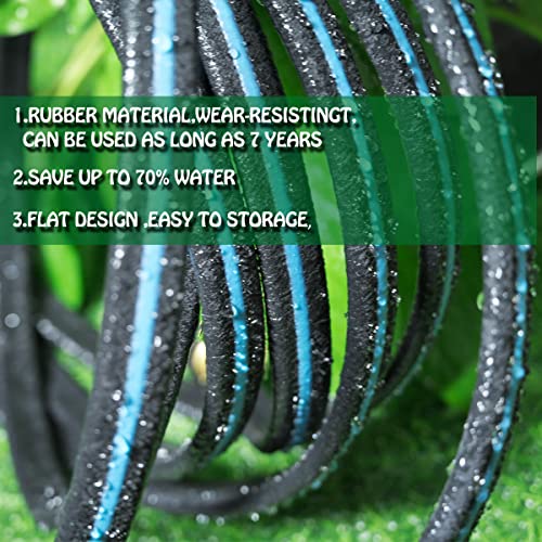 AMRITA Flat Soaker Hose Kit 100FT (25FT Pack of 4) with Brass ends , , Heavy Duty Rubber Garden Hose, Saves 70% Water for Lawn, Garden Beds. （25ft x 4 Pack）