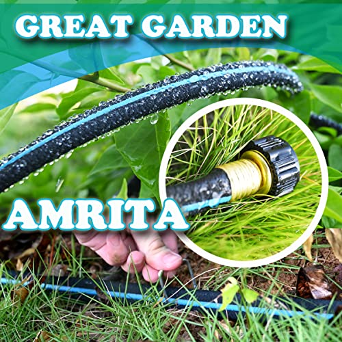 AMRITA Flat Soaker Hose Kit 100FT (25FT Pack of 4) with Brass ends , , Heavy Duty Rubber Garden Hose, Saves 70% Water for Lawn, Garden Beds. （25ft x 4 Pack）