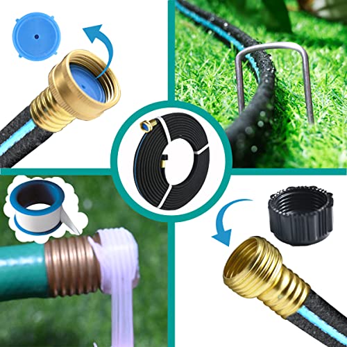 AMRITA Flat Soaker Hose Kit 100FT (25FT Pack of 4) with Brass ends , , Heavy Duty Rubber Garden Hose, Saves 70% Water for Lawn, Garden Beds. （25ft x 4 Pack）