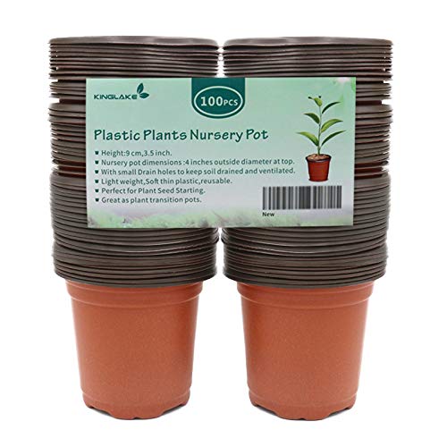 KINGLAKE 100 Pcs 4" Plastic Plants Nursery Pot/Pots Seedlings Flower Plant Container Seed Starting Pots