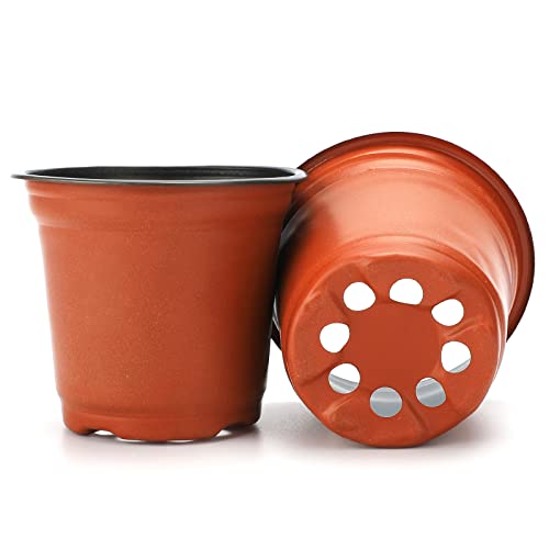 KINGLAKE 100 Pcs 4" Plastic Plants Nursery Pot/Pots Seedlings Flower Plant Container Seed Starting Pots