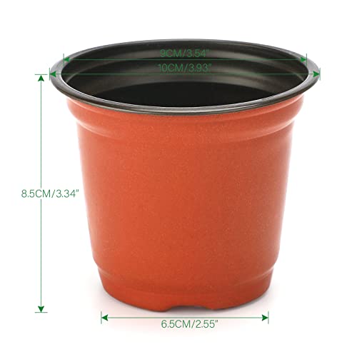 KINGLAKE 100 Pcs 4" Plastic Plants Nursery Pot/Pots Seedlings Flower Plant Container Seed Starting Pots