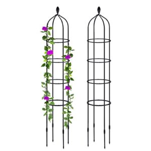 toolazy tower obelisk garden trellis for climbing plants outdoor indoor 6ft rustproof pe coated metal plant support round obelisk trellis for potted climbing vine indoor（black） (1 pack)