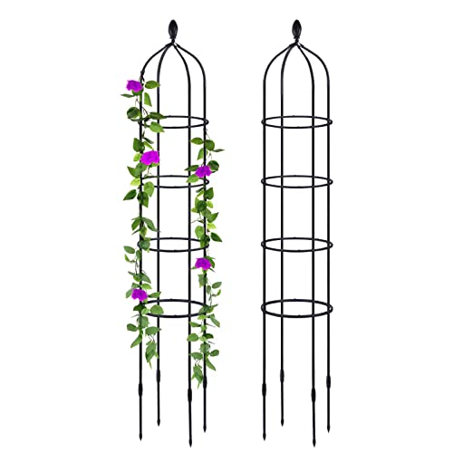 Toolazy Tower Obelisk Garden Trellis for Climbing Plants Outdoor Indoor 6ft Rustproof PE Coated Metal Plant Support Round Obelisk Trellis for Potted Climbing Vine Indoor（Black） (1 Pack)