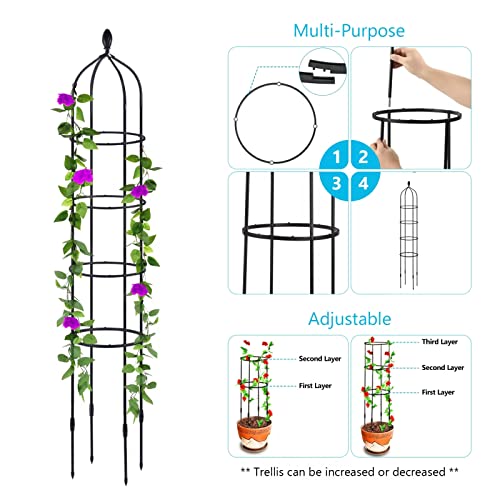 Toolazy Tower Obelisk Garden Trellis for Climbing Plants Outdoor Indoor 6ft Rustproof PE Coated Metal Plant Support Round Obelisk Trellis for Potted Climbing Vine Indoor（Black） (1 Pack)