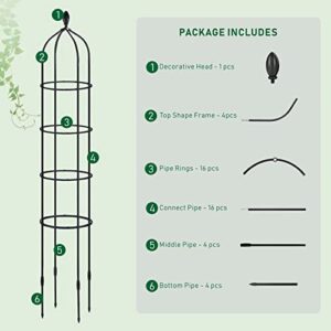 Toolazy Tower Obelisk Garden Trellis for Climbing Plants Outdoor Indoor 6ft Rustproof PE Coated Metal Plant Support Round Obelisk Trellis for Potted Climbing Vine Indoor（Black） (1 Pack)