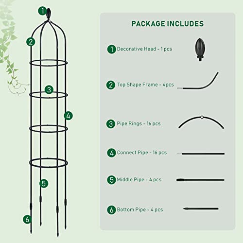 Toolazy Tower Obelisk Garden Trellis for Climbing Plants Outdoor Indoor 6ft Rustproof PE Coated Metal Plant Support Round Obelisk Trellis for Potted Climbing Vine Indoor（Black） (1 Pack)