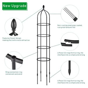 Toolazy Tower Obelisk Garden Trellis for Climbing Plants Outdoor Indoor 6ft Rustproof PE Coated Metal Plant Support Round Obelisk Trellis for Potted Climbing Vine Indoor（Black） (1 Pack)