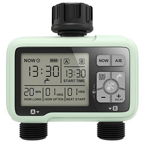 Yomile Sprinkler Timer, Programmable Water Timer with Rain Delay/Manual/Child Lock Automatic Irrigation System Hose Timer for Garden Faucet, Outdoor Irrigation Timer Controller for Lawn Yard, 2 Zones