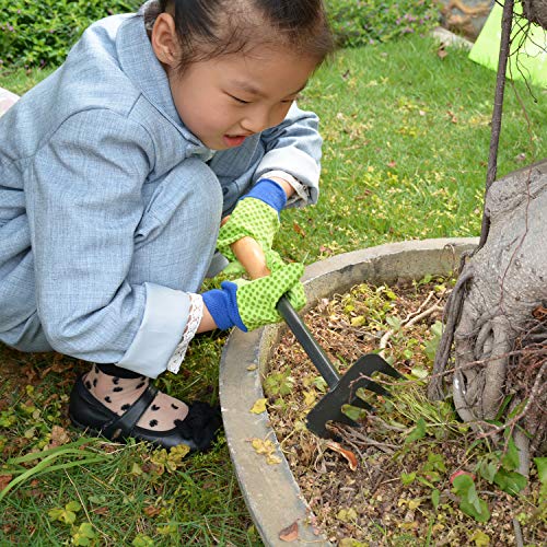 HANDLANDY Kids Gardening gloves for age 5-6, age 7-8, 2 Pairs Child Garden Working Gloves for girls boys, Dot & Butterfly & Ladybird Print (Medium (age 7-8), Green (ladybird+ dot))