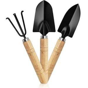 hand shovel for gardening trowel garden tool – 3pcs gardening set of tools small garden rake ergonomic garden hand tools wood handle gardening tool 3 piece – gardening tools heavy duty garden tool set