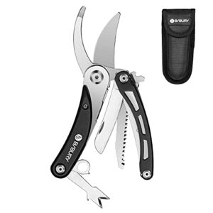 bibury gardening hand pruners, 5 in 1 multitools folding scissors 420 stainless steel pruning shears bonsai cutters for tree trimmers secateurs,garden scissors,garden shears,clippers for the garden