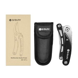 BIBURY Gardening Hand Pruners, 5 in 1 Multitools Folding Scissors 420 Stainless Steel Pruning Shears Bonsai Cutters for Tree Trimmers Secateurs,Garden Scissors,Garden Shears,Clippers for The Garden