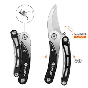 BIBURY Gardening Hand Pruners, 5 in 1 Multitools Folding Scissors 420 Stainless Steel Pruning Shears Bonsai Cutters for Tree Trimmers Secateurs,Garden Scissors,Garden Shears,Clippers for The Garden