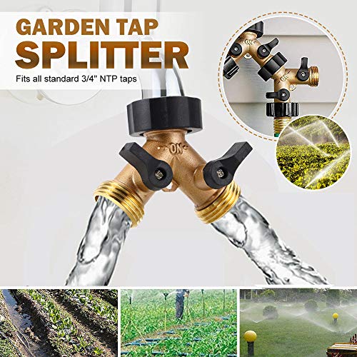 Heavy Duty Garden Faucet Splitter Hose Splitter with Shut-Off Valves Garden Hose Splitter Y Splitter Connect Faucet for Outdoor Garden Irrigation Watering Suitable for All American Thread 3/4