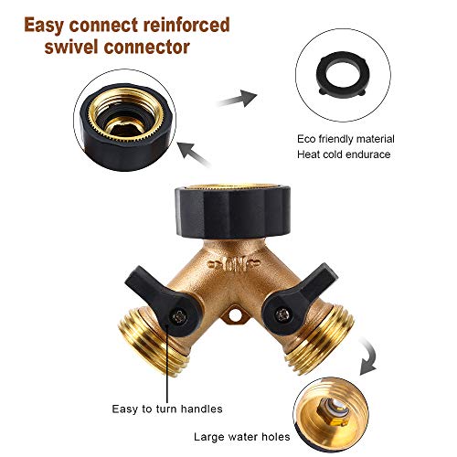 Heavy Duty Garden Faucet Splitter Hose Splitter with Shut-Off Valves Garden Hose Splitter Y Splitter Connect Faucet for Outdoor Garden Irrigation Watering Suitable for All American Thread 3/4