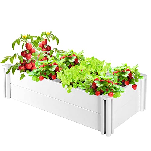 Arlopu 45.3'' X 22.4'' X 13'' Raised Garden Bed, Outdoor Vinyl Plant Box, PVC Above Ground Planter Kit, HDPE Raised Bed, Easy DIY Assembly, for Vegetables, Flowers, Herbs, Fruits, Succulents, White