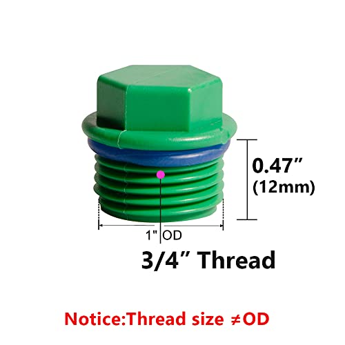 Feelers 3/4" PT Outer Hex Male Threaded PPR Pipe Plug End Cap Garden Hose Water Tubing Stopper Prevent Leakage Choke Fitting, Pack of 5, Green