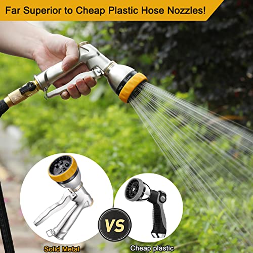 FANHAO Garden Hose Nozzle Heavy Duty, 100% Metal Spray Nozzle High Pressure Water Hose Nozzle with 7 Patterns for Watering Garden, Washing Cars and Showering Pets