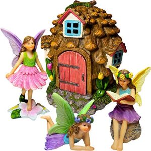 mood lab fairy garden – pinecone fairy house kit of 4 pcs – miniature figurines & accessories set – outdoor or house decor