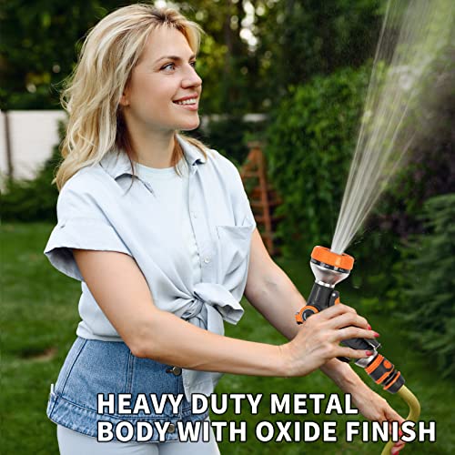 Garden Hose Nozzle ZEQKULW The sprayer nozzles for garden hose,witch have 8 Spray Patterns with Sensitive Switch,Water Hose Nozzle Can be Widely Applied to Lawn, Washing Car & Pet(Orange)