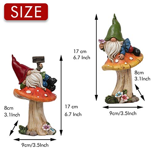 TERESA'S COLLECTIONS Garden Gnomes Statues, Lawn Ornaments, Set of 2 Outdoor Gnomes Mushrooms Statues, Funny Resin Garden Statues for Patio Yard Home Decoration 6.7 inch