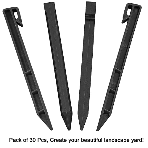 30 PCS Garden Landscape Edging Stakes, 10 Inch Black Landscaping Anchoring Spikes Heavy Duty Plastic Garden Netting Ground Stakes for Edging & Terrace Board