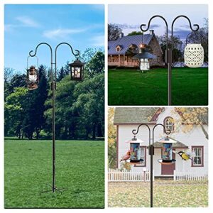 Double Shepherds Hooks for Outdoor, 2-Pack Heavy Duty Two Sided Garden Pole for Hanging Bird Feeder, Plant Baskets, Solar Light Lanterns, Garden Plant Hanger Stands with 5 Base Prongs （77 inch）