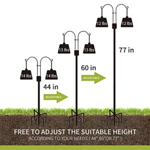 Double Shepherds Hooks for Outdoor, 2-Pack Heavy Duty Two Sided Garden Pole for Hanging Bird Feeder, Plant Baskets, Solar Light Lanterns, Garden Plant Hanger Stands with 5 Base Prongs （77 inch）